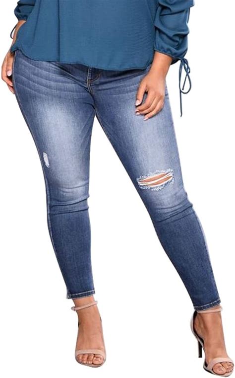 Jeans para Mujer LD de Cintura Alta elásticos Ajustados con Agujeros