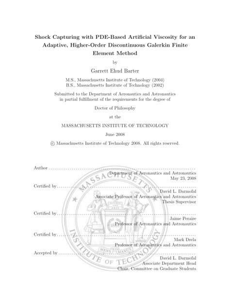 pdf shock capturing with pde based artificial viscosity for an adaptive higher order