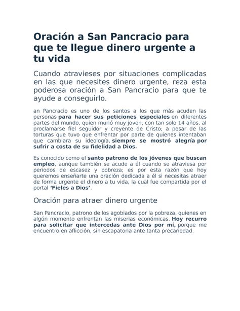 Oración a San Pancracio Oración a San Pancracio para que te llegue