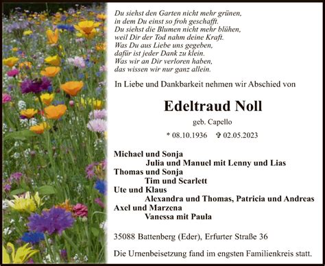 Traueranzeigen Von Edeltraud Noll Trauer HNA De