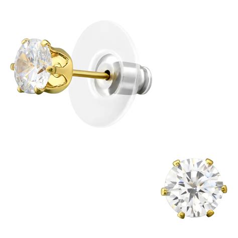 Clous D Oreille Acier Gold Cristal Rond Mm Griffes Zojs