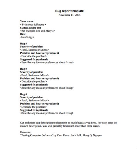 7 bug report templates sample templates