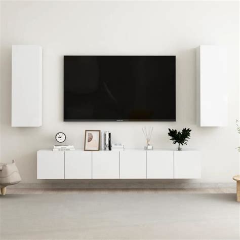 Ensemble de meubles TV 5 pcs Blanc brillant Aggloméré BET9472646321718