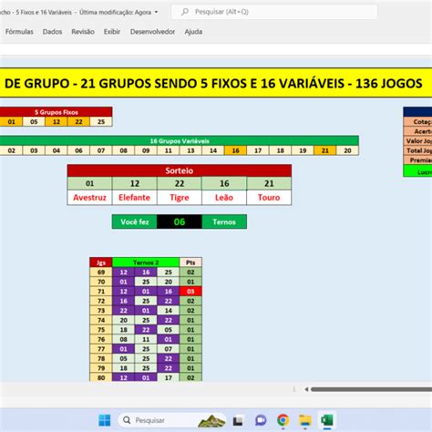 Planilha terno de grupo Planilhas Lotéricas 10