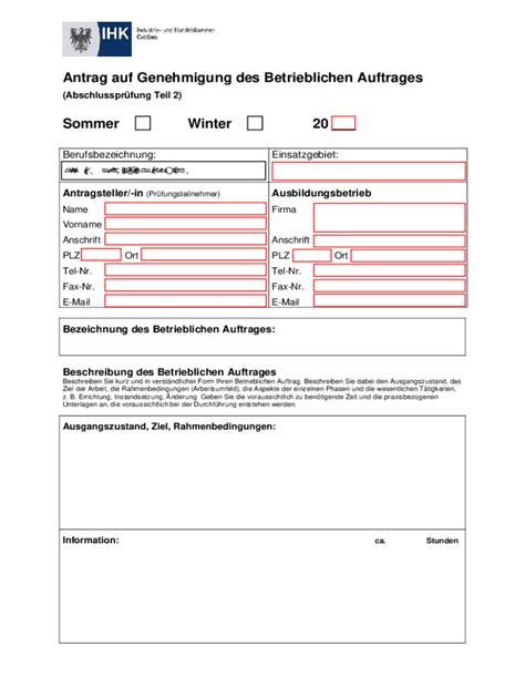 Fillable Online Antrag Auf Genehmigung Des Betrieblichen Auftrages