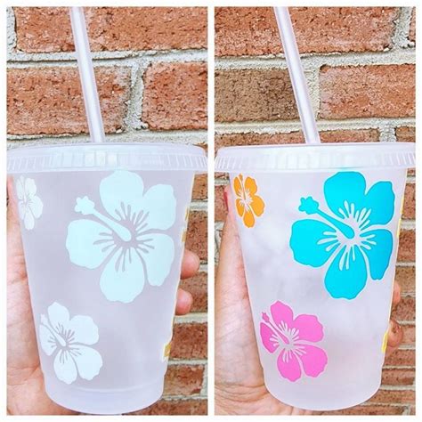 Hawaiian Flower Color Changing Tumbler Personalized 16 Oz Hibiscus Cup