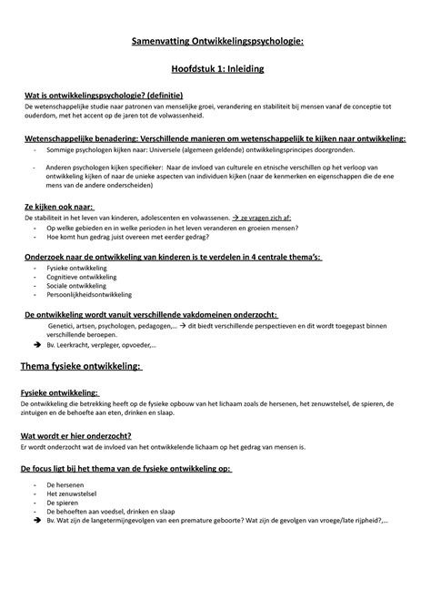 Samenvatting Ontwikkelings Psychologie Samenvatting