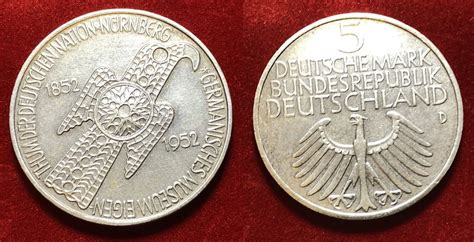 Bundesrepublik Deutschland Germany FRG 5 DM Gedenkmünze Silber 1952 D
