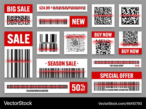 Product Barcodes And Qr Codes With Red Scanning Vector Image