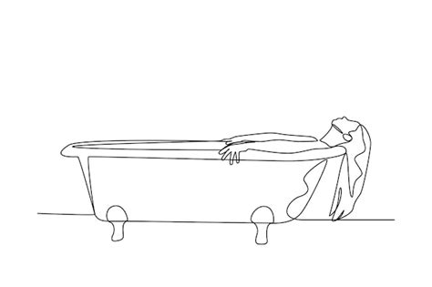Premium Vector Single One Line Drawing Happy Woman Is Taking A Bath Bathroom Activity Concept