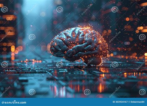 A Futuristic Model Of The Human Brain Connected To A Digital Network