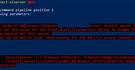 Connect Viserver Error Invalid Server Certificate Use Set