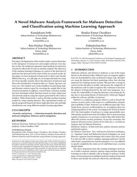 pdf a novel malware analysis framework for malware detection and classification using machine