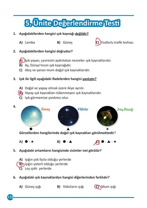 3 Sınıf Fen Bilimleri Meb Yayınları Sayfa 172 Cevapları