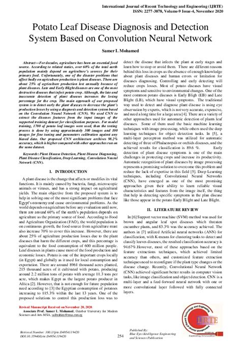 pdf potato leaf disease diagnosis and detection system based on convolution neural network