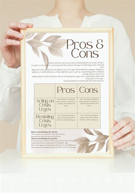 Pros Cons Poster Worksheet Dbt Dialectical Behaviour Etsy Uk
