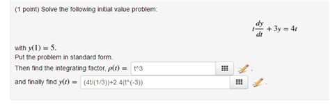 Solved Solve The Following Initial Value Problem T Dy Dt Chegg