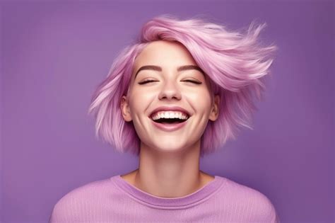 Premium AI Image A Woman With Pink Hair And A Pink Sweater