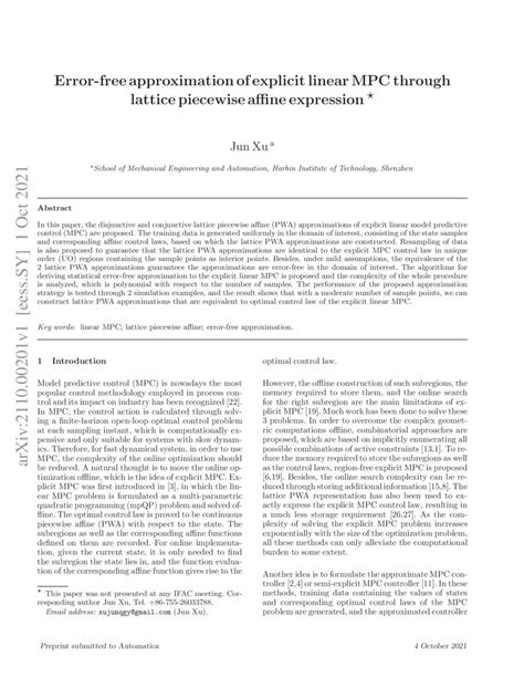 error free approximation of explicit linear mpc through lattice piecewise affine expression deepai