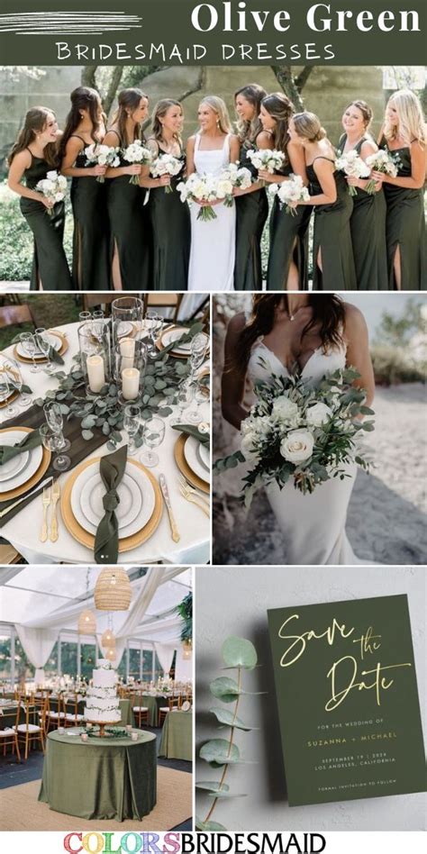 A Collage Of Photos With Green And White Wedding Colors Including The