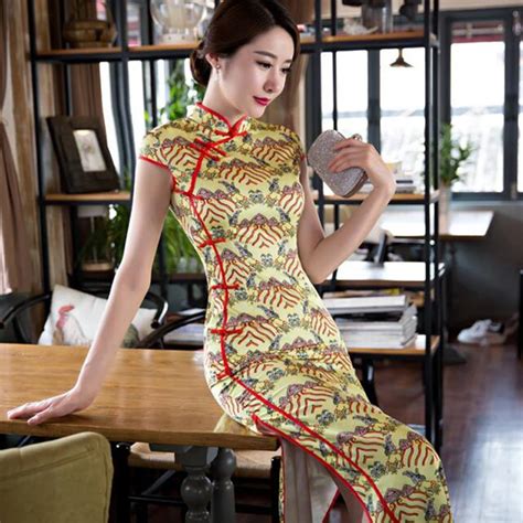 Aliexpress Buy Chinese Women S Satin Cheongsam Long Print Qipao