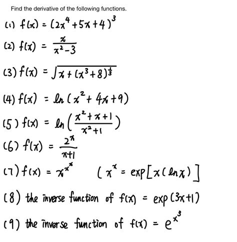 solved find the derivative of the following functions 1