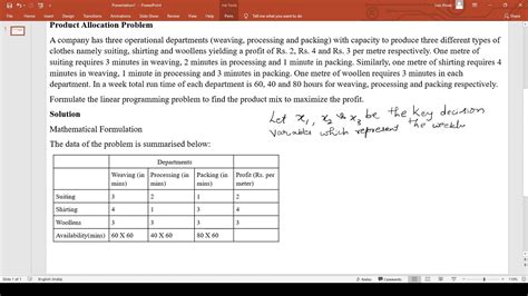 mathematical formulation of a linear programming problem youtube