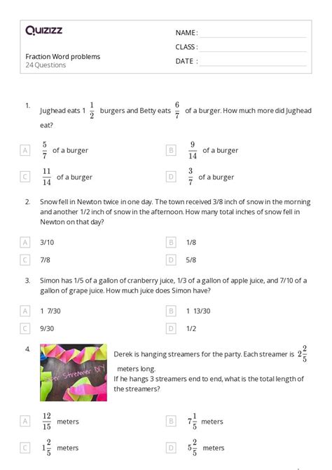 50 Fraction Word Problems Worksheets For 7th Class On Quizizz