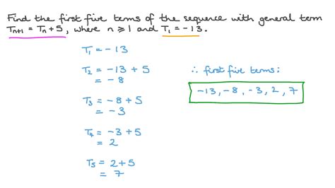 question video finding certain terms of a sequence given its general and first terms nagwa
