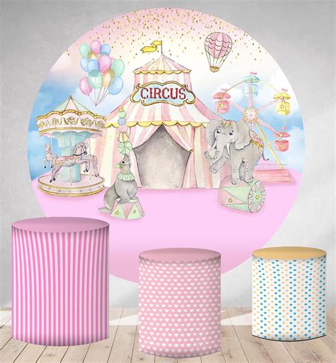 Kit Painel Redondo De Festa E Capas De Cilindro Em Tecido Sublimado