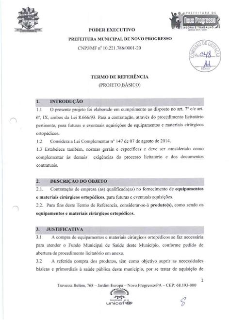 Termo De Referencia Prefeitura Municipal De Novo Progresso