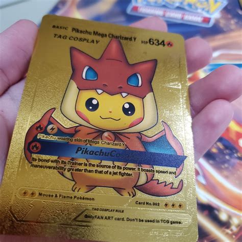 Mavin Pokemon Pikachu Mega Charizard Y Tag Cosplay Gold Foil Custom Card