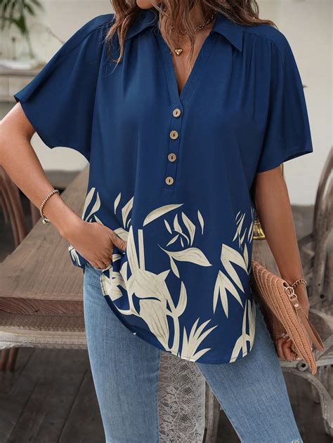 Impressão Floral Manga De Asa De Morcego Camiseta SHEIN Brasil