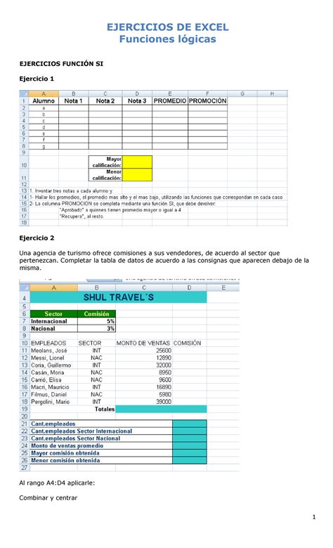 Ejercicios DE Excel Funciones lógicas Funciones lógicas EJERCICIOS