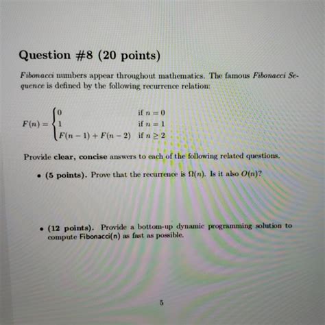 question 8 20 points fibonacci numbers appear