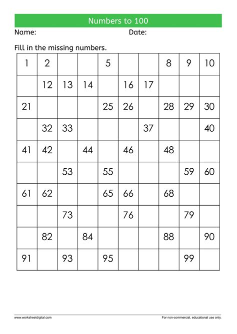 Fill In Missing Numbers 1 100 Free Printable