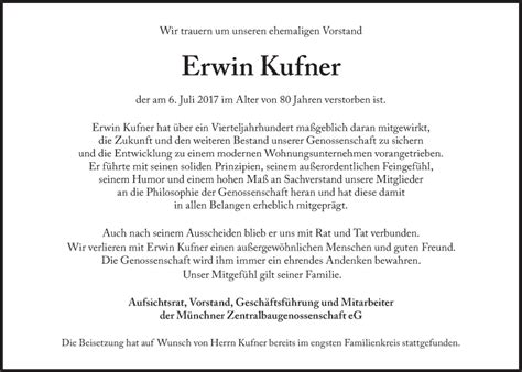 Traueranzeigen Von Erwin Kufner SZ Gedenken De