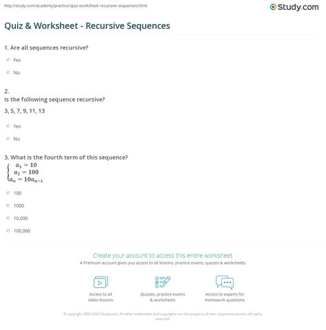 Quiz Worksheet Recursive Sequences Study Worksheets Library
