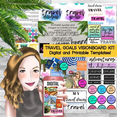 Travel Goals Vision Board Kit Printable Vision Board Quotes Etsy