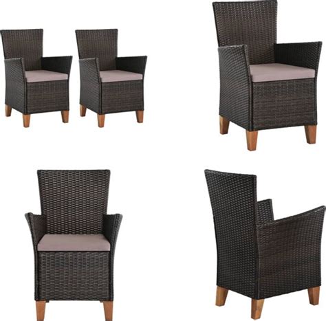 VidaXL Tuinstoelen 2 St Met Kussens Poly Rattan Bruin Tuinstoel