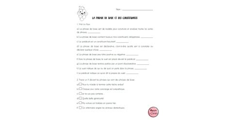 Ma grammaire cultivée exercices phrase de base
