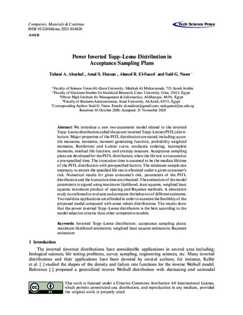 pdf power inverted topp leone distribution in acceptance sampling plans tahani abushal
