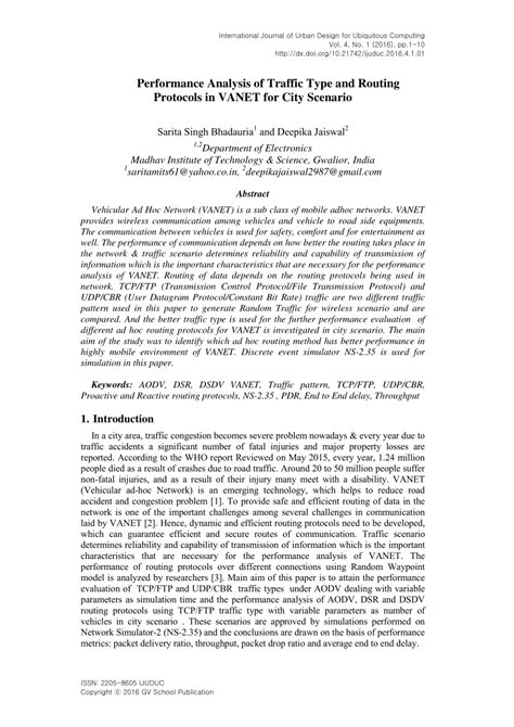 pdf performance analysis of traffic type and routing protocols in vanet for city scenario