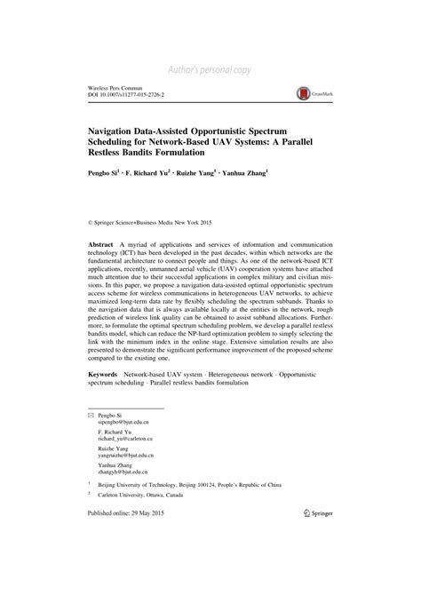 pdf navigation data assisted opportunistic spectrum scheduling for network based uav systems