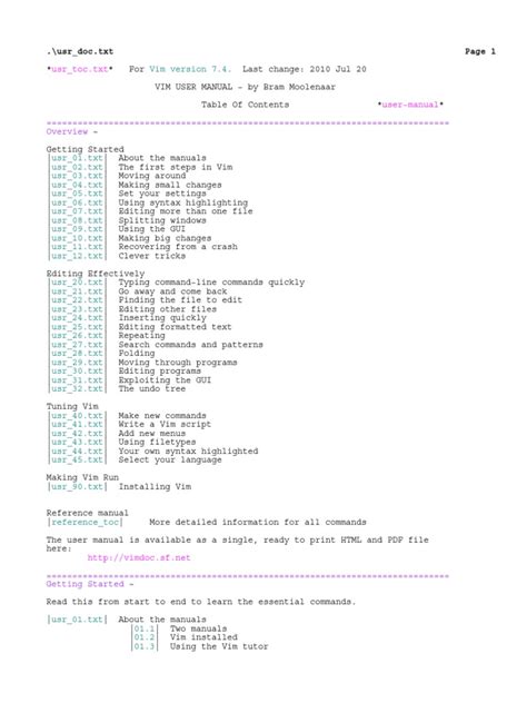 manual vim pdf command line interface text file