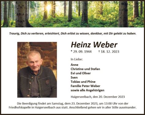 Traueranzeigen Von Heinz Weber Vrm Trauer De