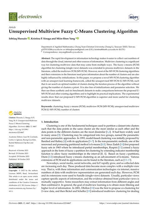 pdf unsupervised multiview fuzzy c means clustering algorithm