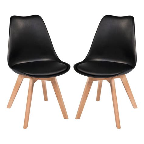 Kit C 2 Cadeiras Leda Charles Eames Saarinen Wood Almofada Preta