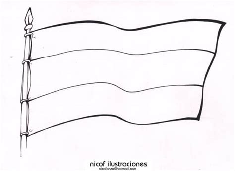 Dibujos de la Bandera Nacional Argentina con mástil para colorear