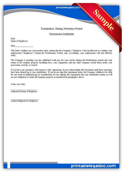 Free Printable Termination During Probation Period Form GENERIC